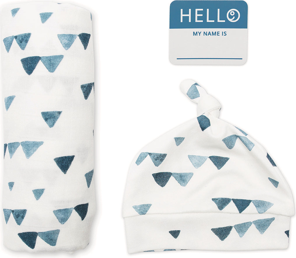 Blue triangle hat & swaddle — Boing! Toy Shop